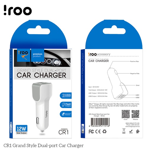iRoo CR1 12W Dual Ports Car Charger Head - Premium Car Care